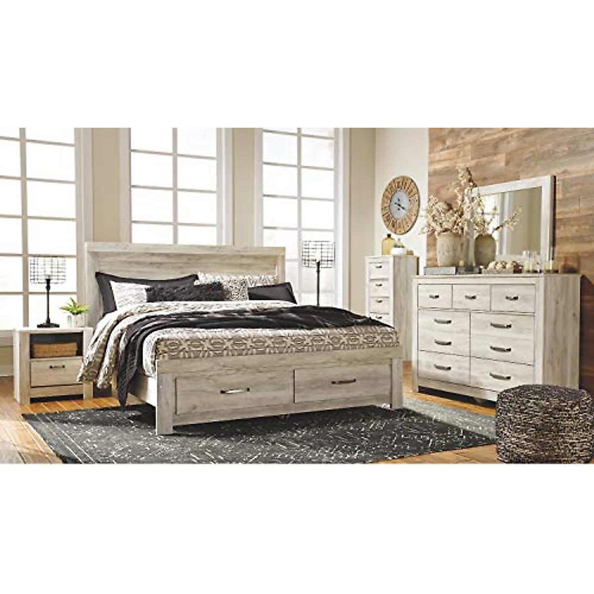 Signature Design by Ashley Bellaby Farmhouse 1 Drawer Nightstand with 1 Storage Cubby & Slim-Profile USB Charging Station, Whitewash, 15.91 in x 23.78 in x 24.61 in