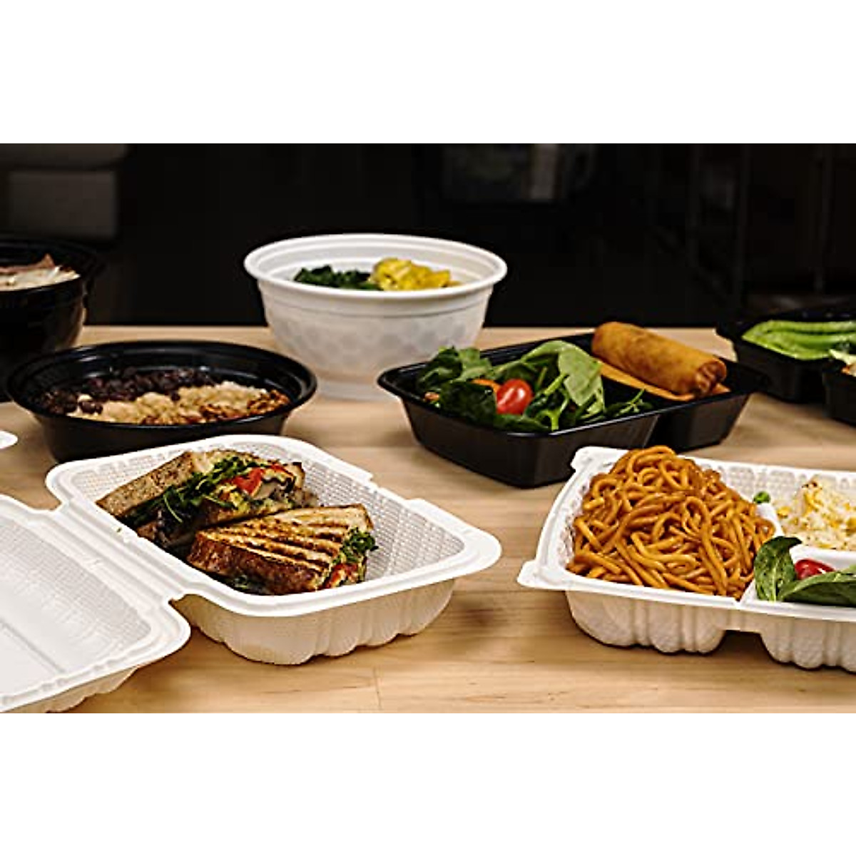TIYA Takeout Food Containers - 28 oz Bulk 150 Pack with Lids - Rectangular Plastic Food Storage - Reusable Microwavable Dishwasher Safe Restaurant Set - Leak Proof for To-Go & Meal Prep