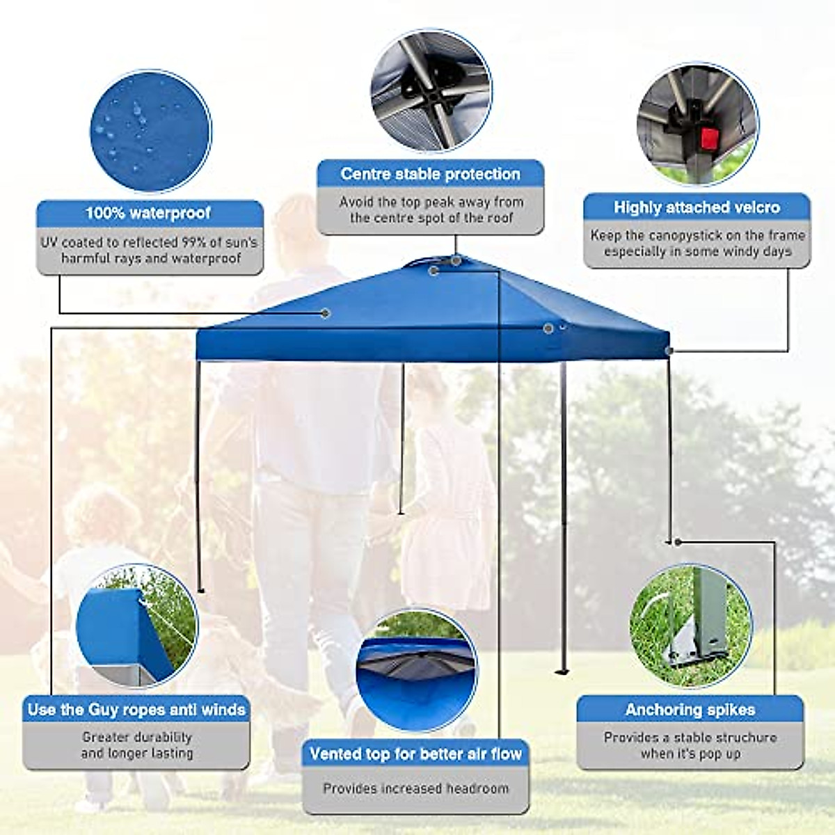 PHI VILLA Outdoor Pop up Canopy 10'x10' Tent Camping Sun Shelter-Series Party Tent, 100 Sq. Ft of Shade (Blue)