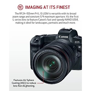 Canon EOS R RF24-105mm F4 L is USM Lens Kit, Vlogging and Content Creator Camera 4K UHD, Digital Single-Lens Non-Reflex AF/AE Camera, 0.24 Magnification, Mirrorless, Full-Frame