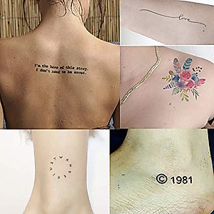 Everjoy Realistic Temporary Tattoos 100+ Designs, 16 Sheets, Inspirational Quotes, Live Laugh Love, Faith, Hope, Breathe, Boho, Butterfly, Heart, Cross, Infinity Tattoos