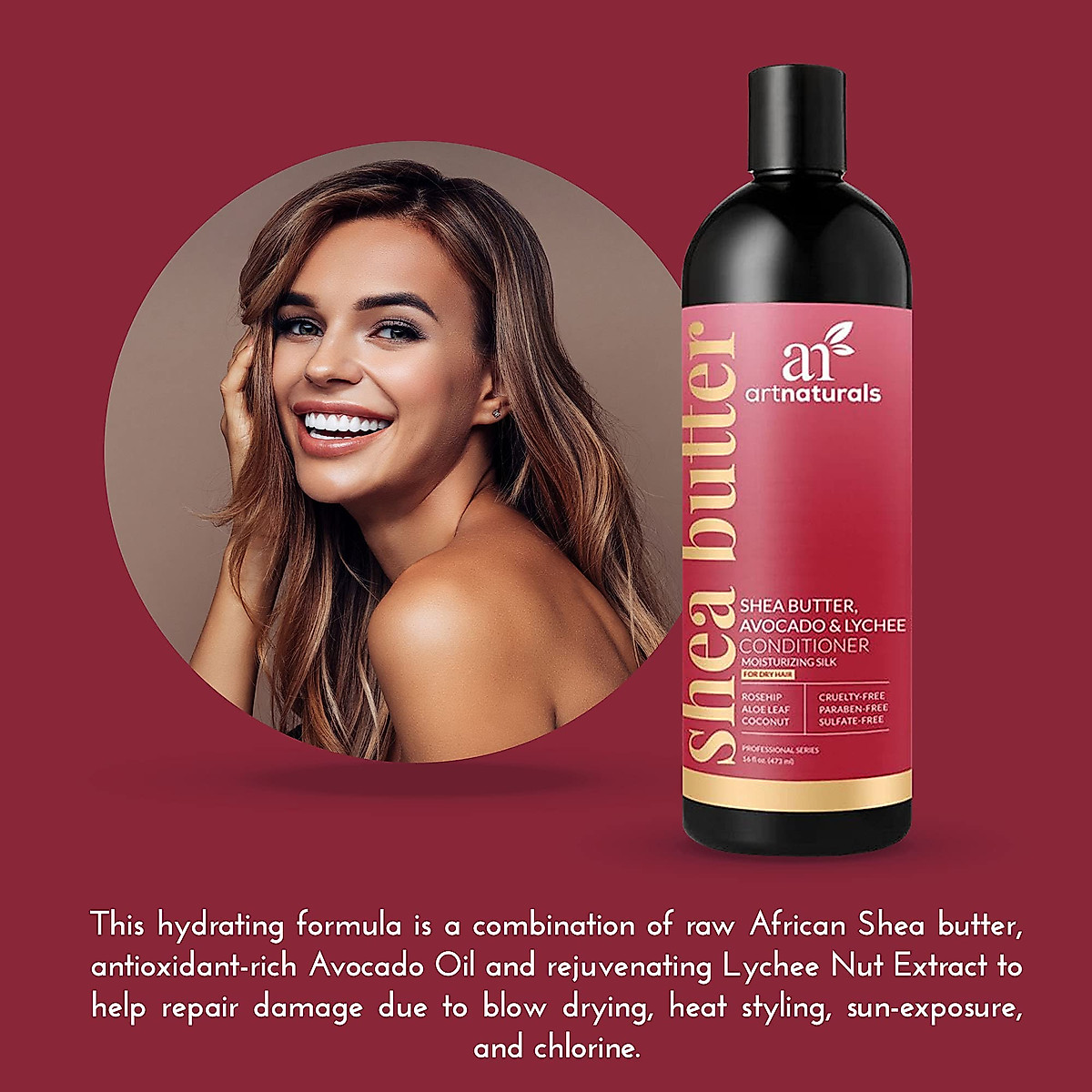 Shea Butter, Avocado & Lychee Conditioner, Moisturizing Blend, for Dry Hair, 16 fl oz (473 ml), artnaturals