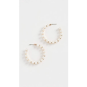 Tory Burch Women's Pearl Fringe Hoops, Tory Gold/Pearl, One Size