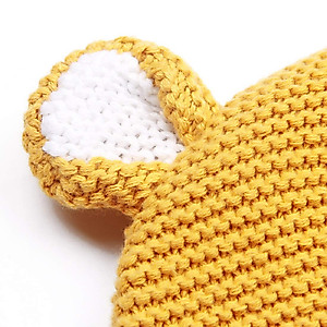 LLmoway Infant Baby Girls Knit Hats Kids Boys Beanie Cap Cotton Crochet Hat with Ear, Yellow, 0-12M