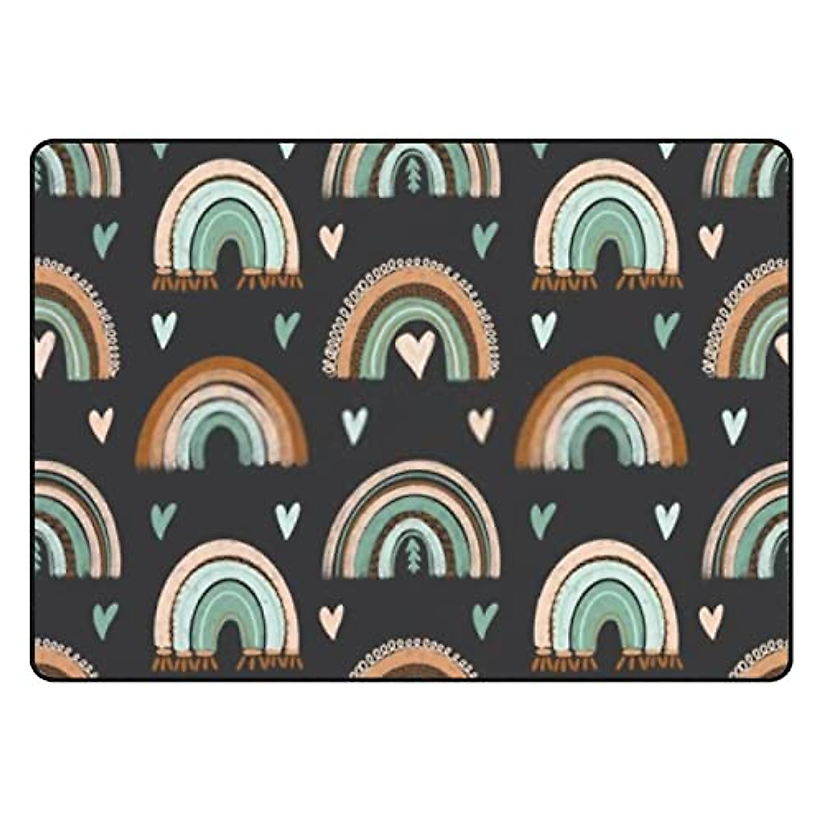 Cute Hearts Boho Rainbow Coral Fleece Large Area Rugs Soft Non Slip Floor Carpet Comfy Accent Rugs Machine Washable Indoor Home Decor for Living Room Bedroom Sofa 80x58in