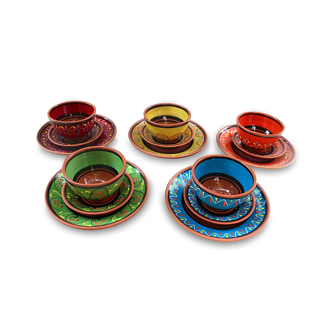 Cactus Canyon Ceramics Spanish Terracotta 5-Piece Breakfast Bowl Set (European Size), Multicolor