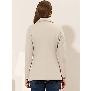 Allegra K Women's Peter Pan Collar Single Breasted Overcoat Coat Small Beige