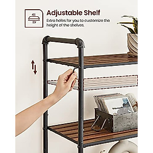 VASAGLE Bathroom Shelves, 5-Tier Storage Rack, Plant Flower Stand, 24.4 x 12.2 x 51 Inches, for Living Room, Balcony, Kitchen, 12.2”D x 24.4”W x 51”H, Rustic Brown + Black