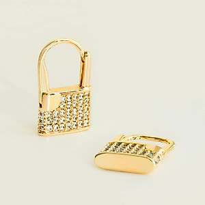 MEVECCO Lock Earrings Padlock Huggie Hoop Earrings 18K Gold Plated Dainty Micro Pave CZ Lock Dangle Charm Mini Lovers Padlock Earrings Minimalist Stacking Hoop Earrings