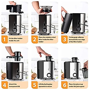 Juicer, Bagotte Centrifugal Juicer, 65mm Wide Feed Chute Juicer Machines for Whole Fruit and Vegetable, High Juice Yield Dual-Speed Juice Extractor with 304 Stainless Steel, BPA-Free, Easy to Clean