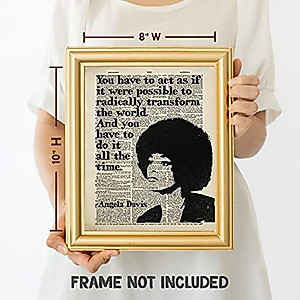 Angela Davis Wall Art Print - Radically Transform the World Quote - Vintage Dictionary Style - 8x10 - Unframed