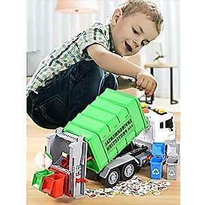 Garbage Truck Toys for Boys & Girls - Trash Truck Toys with Lights & Sounds Includes 4 Toy Garbage Cans, 40 Garbage Recycling Sorting Cards. Educational Toys for Toddlers & Kids Ages 3 4 5 6+