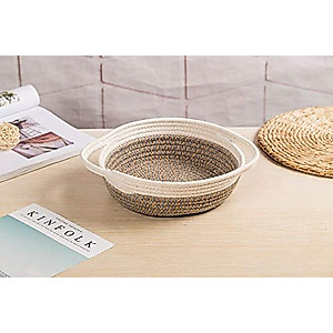 Small Rope Storage Key Basket Desk Organizer Basket Remote Control Bedside Storage Home Decor Mini Basket Woven Storage Basket Bowl Woven Dish Desk Container (Grey Camel Mix & White - Hemp Rope)