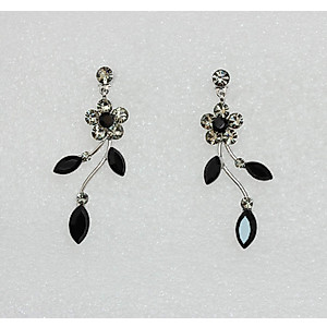 Faship Gorgeous Black Rhinestone Crystal Floral Necklace Earrings Set - Black