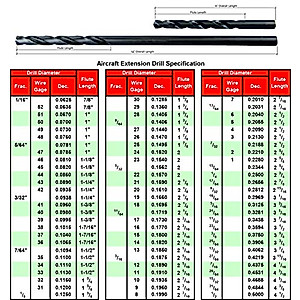 MAXTOOL 3/16"x6" 2pcs Identical Aircraft Extension Drills HSS M2 Extra Long Deep Twist Drill Bits Straight Shank Fully Ground Black; ACF02B06R12P2
