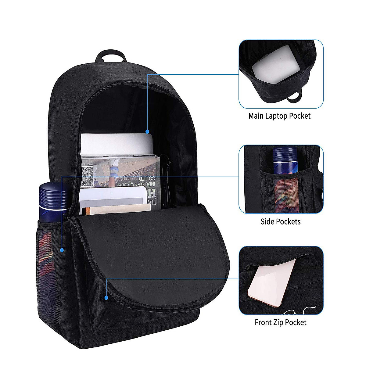 Kriture School Backpack, Unisex Lightweight Water-resistant Daypack Schoolbag Bookbag for Boys Girls Teens, Black