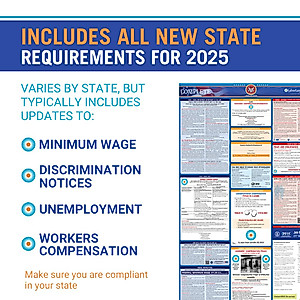 2023 California State & Federal Labor Law Poster - OSHA Workplace Compliant & Required - Current with Mandatory Updates for 2023 - UV Laminated & Waterproof - 25" x 39" (English)