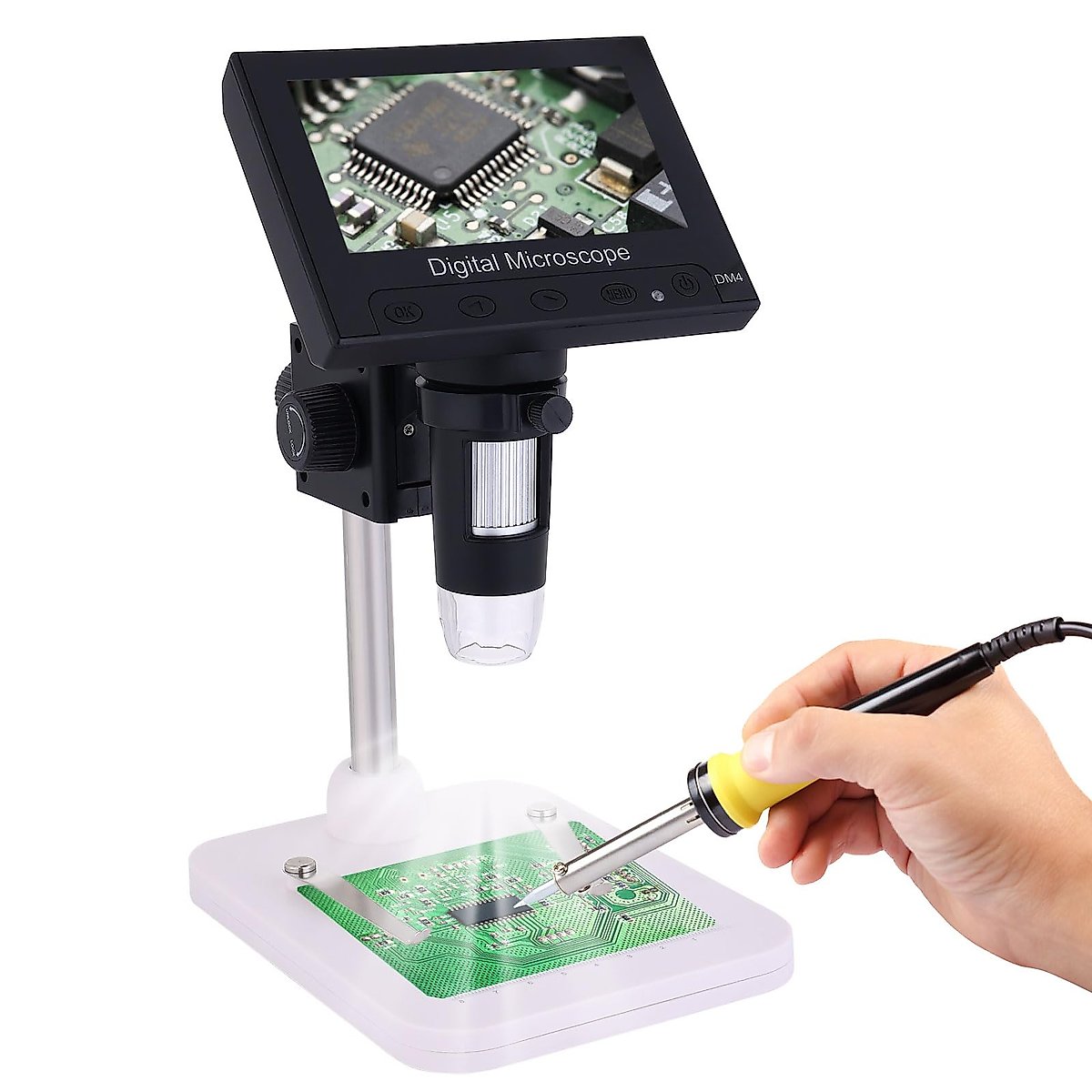 Poothoh 4.3-inch LCD Digital Microscope, 50X-1000X Magnification, Camera Handheld Microscope with 8 LEDs, for PCB/Coin Observation Soldering, Windows Compatible