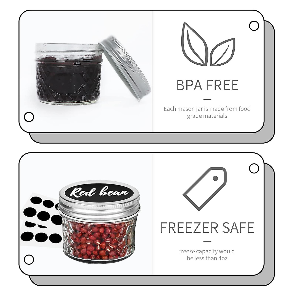 VERONES Mason Jars Canning Jars, 4 OZ Jelly Jars With One Piece Regular Lids, Ideal for Jam, Honey, Wedding Shower Favors, DIY Spice Jars, 40 PACK