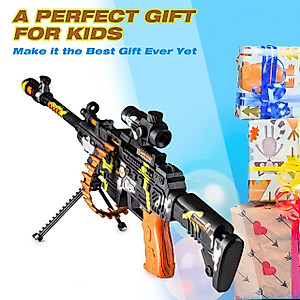 Light Up Toy Machine Blaster - Scope, Stand and Carrying Strap Flashing Lights, Sounds and Unique Revolving Rounds - Toys for Boys Combat Military Mission Toy - Birthday Gifts for Kids - Playo