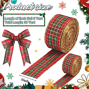 Tatuo 5 Rolls 30 Yards Christmas Red Plaid Ribbon Gingham Check Wired Edge Wrapping Ribbon Tartan Decor for Christmas DIY Crafts Present Wrapping Gift Home Decorations Bows(1 Inch Wide)