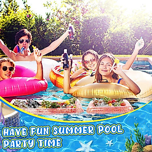 meekoo 3 Pcs Inflatable Cooler Inflatable Serving Bar Salad Ice Buffet Tray Container for Party with Glittering Confetti Drain Plug for Food Drink Pool Beach BBQ Picnic, 1 Rectangle 2 Square (Pink)