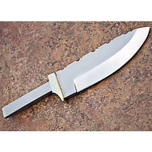 Whole Earth Supply Drop Point D2 D-2 Steel Partial/Hidden Tang Knife Blank +Brass Finger Guard for Custom Making Knives Blade Blades Blanks Hunting