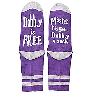 Dobby Socks, SweetGo Dobby Is Free Knitted Words Unisex Combed Cotton Novelty Socks 1pack (purplr, one size)