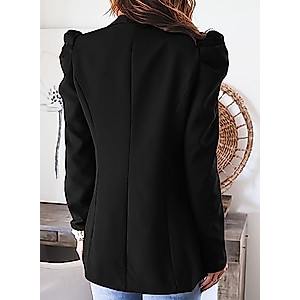 KIRUNDO Women's 2023 Fall Casual Blazers Puff Sleeve Lapel Open Front Work Suit Office Blazer Jackets with Pockets (Black, Medium)