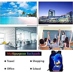 LMUCYISYIS Cartoon the Hedgehog Backpack, Anime Blue Hedgehog Schoolbag Large Capacity Bookbag Durable Daypack Outdoor Travel Laptop Bag for Boys Girls Teens Gift 17 Inch (Cartoon 2)