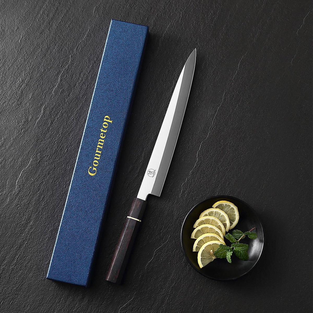 Gourmetop Sushi Knife Japanese Sashimi Knife 10.5 Inch, Japanese Yanagiba Knife VG10 Superior Steel Single Bevel Slicing Knife with Premium Octagonal Ebony Handle, Carving Sets Knife