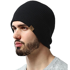 Tough Headwear Beanies for Men & Women - Knit Beanie, Warm & Soft Ribbed Beanie, Daily Knit Hat, Women & Mens Toboggan Hat for Cold Weather Black
