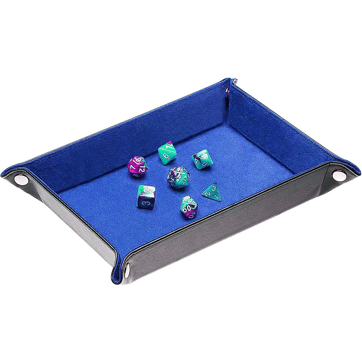 Onwon Dice Holder Dice Rolling Tray Double Sided PU Leather and Velvet Folding Tray Dice Pad for Dice Gaming and Other Table Games (Blue)