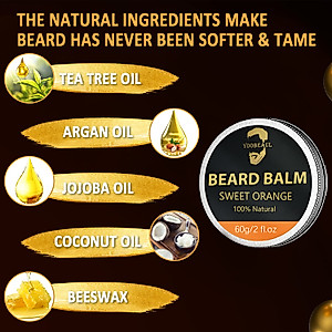 Beard Balm Conditioner for Men, Hydrates, Smooths, Adds Shine & Tames Flyaway Hair, Natural Organic Beard Conditioner with Shea Butter, Argan, Jojoba, and Orange Oils, Mild Citrus Smell - 2 Oz