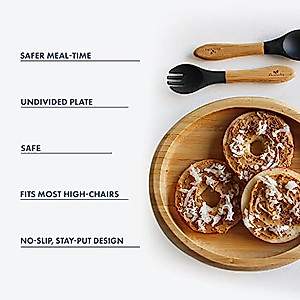 Avanchy Classic Baby Plates Non Divided Bamboo with Suction for Babies Kids Toddler Food with Silicone Spoon for Feeding, Black