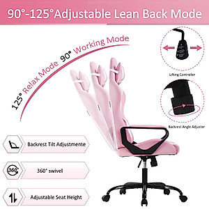 Gaming Chair High Back Ergonomic Leather Office Chair Adjustable Swivel Desk Chair Reclining Racing PC Computer Chair with Lumbar Support and Headrest for Back Pain Adults Teens（Pink）