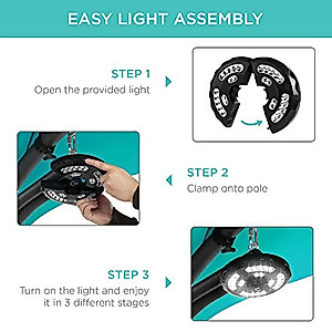 Best Choice Products Hanging LED-Lit Curved Chaise Lounge Chair Swing for Backyard, Patio, Lawn w/ 3 Light Settings, Weather-Resistant Pillow, Removable Canopy Shade, Steel Stand - Teal