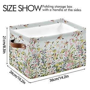 xigua Hummingbirds Foldable Canvas Storage Bin, Sturdy Fabric Storage Basket with Handles, Storage Cube Box for Organizing Shelf Nursery Toy Closet 2PCS