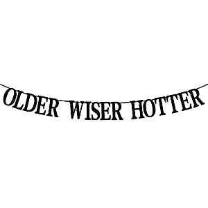 Glitter Older Wiser Hotter Banner, Death to My Youth 30th Birthday Banner Decorations, Funny 30th Birthday Party Decorations for Women (Black)