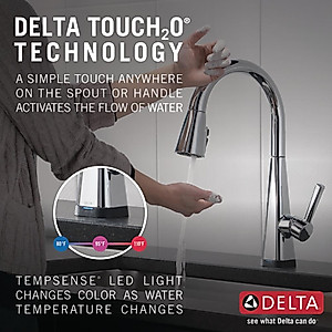 Delta Faucet Lenta Touch Kitchen Faucet Chrome, Chrome Kitchen Faucets with Pull Down Sprayer, Kitchen Sink Faucet, Touch Faucet for Kitchen Sink, Delta Touch2O Technology, Chrome 19802TZ-DST