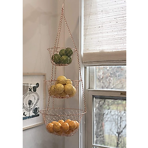 Fox Run 3-Tier Copper Kitchen Hanging Fruit Baskets, 32 Inches