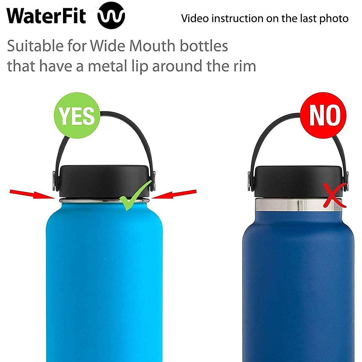 WaterFit Paracord Handle - Paracord Carrier Survival Strap Cord with Safety Ring and Carabiner Compatible with Hydro Flask Wide Mouth Water Bottles 12oz - 64 oz