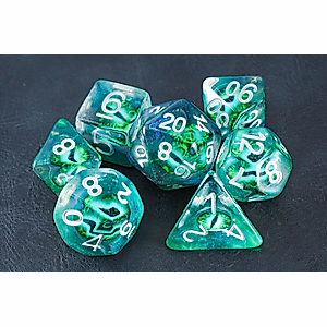 Sea Green Dragon Eye DND Dice Set for Dungeons and Dragons Gifts, D&D, D and D, Pathfinder, Accessories, D20, Polyhedral, Resin Dice, Metal, Dice Tray, Tower, Bag, Box
