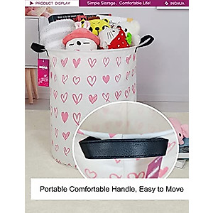 INGHUA Laundry Hamper Large Canvas Fabric Lightweight Storage Basket/Toy Organizer/Dirty Clothes Collapsible Waterproof for College Dorms, Boys and Girls Bedroom,Bathroom(Pink hearts)