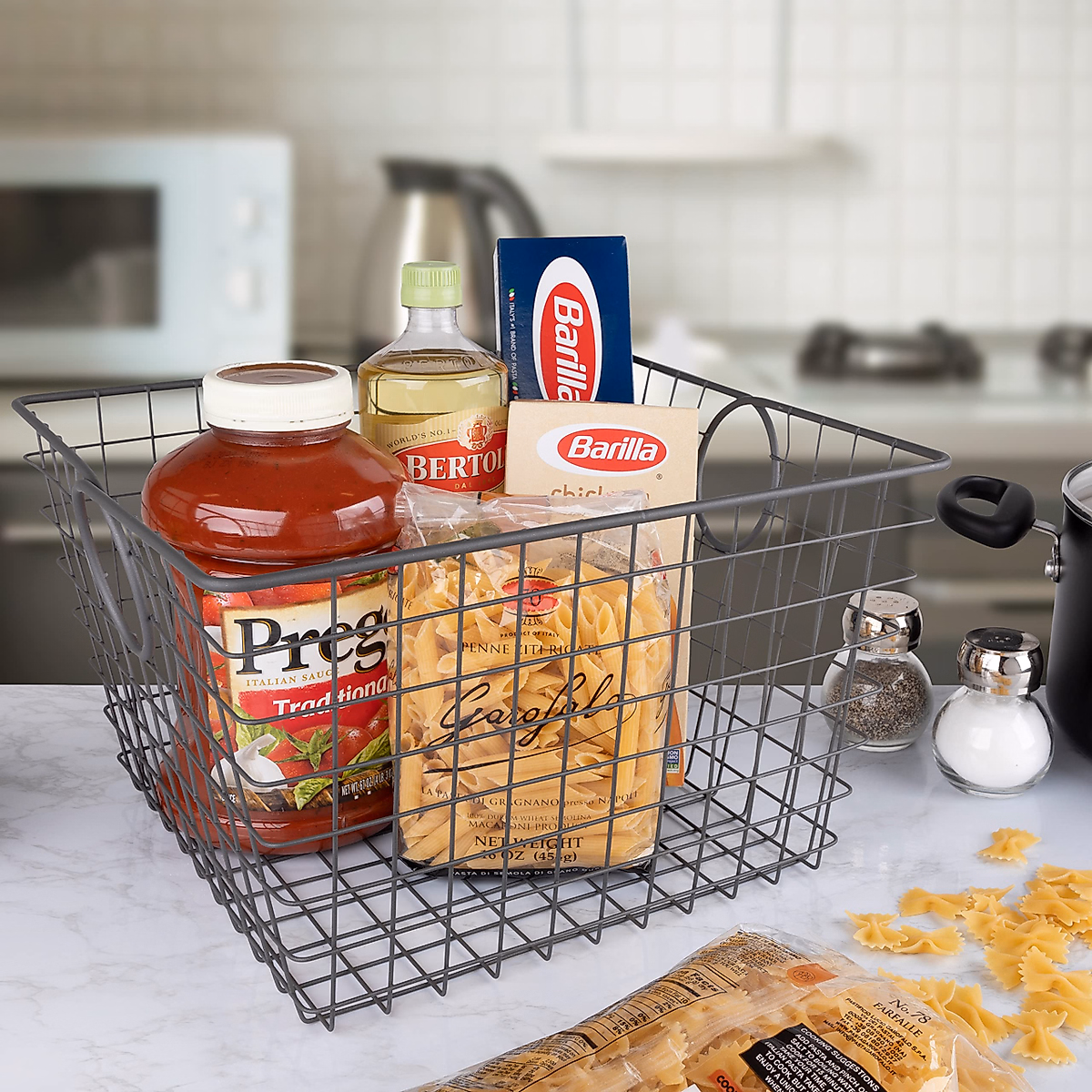 Spectrum Teardrop Wire Large Basket (Industrial Gray) - Storage Bin & Décor for Bathroom, Closet, Pantry, Under Sink, Toy, Shelf, Kitchen, & Nursery Organization