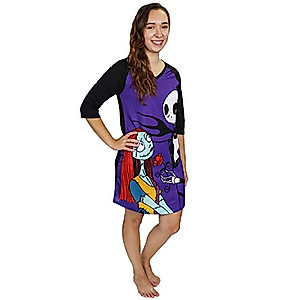 Disney Nightmare Before Christmas Women's 3/4 Sleeve Dorm Nightgown Pajamas (X-Large, Black/Purple)