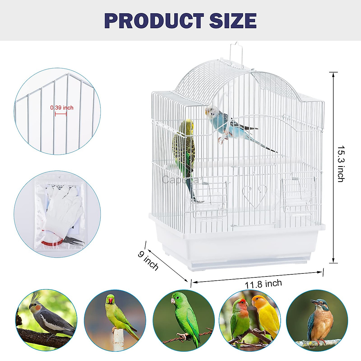 Capuca Small Bird Travel Cage-Lightweight Small Birds Starter Kit with Birdcages and Accessories Great for Parakeets Lovebirds Parrotlets Finches Canaries Removable Plastic Tray Include
