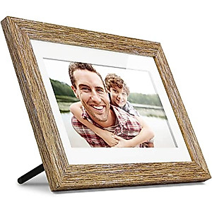 Aluratek 10” Distressed Wood Digital Photo Frame with Auto Slideshow, 1024 x 600 (ADPFD10F), 10" Wood Border, 10 Inch
