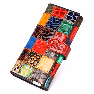 Eysee Wallets for women large Capacity Genuine Leather, Long Stitching wallet multi color