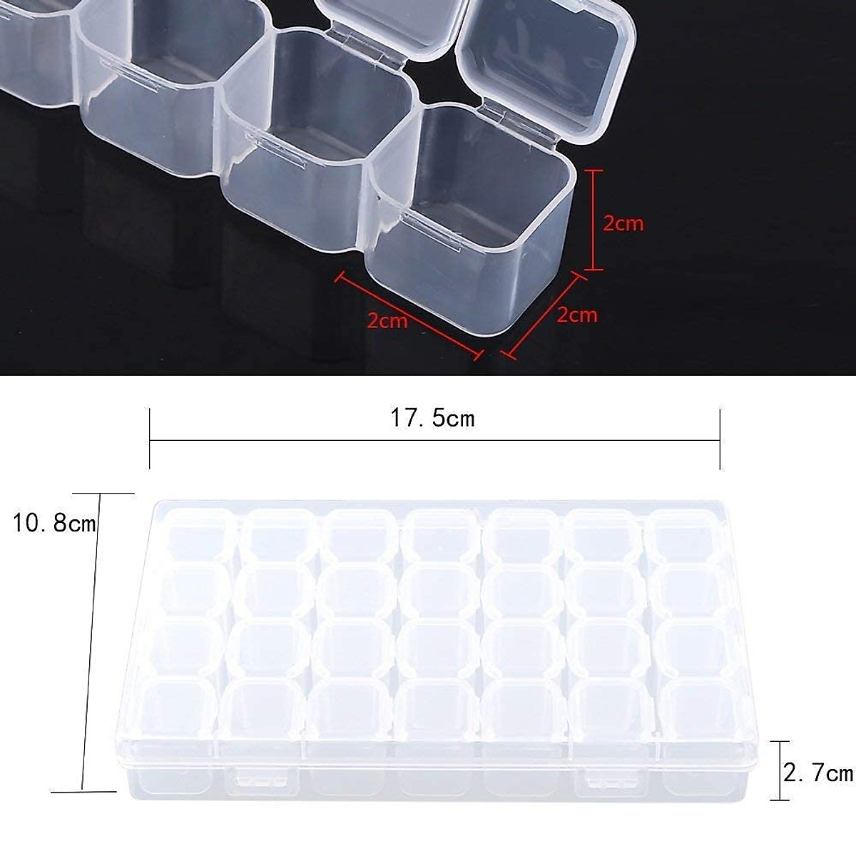 28 Grids Storage Box, Diamond Painting Boxes, Clear Plastic Jewelry Box Organizer with Adjustable Dividers, Weekly Pill Organizer Travel 7 Days Pill Box 28 Compartments 4 Times a Day